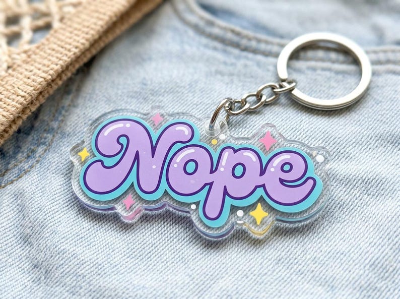 Funny Nope Acrylic Keychain | Cute Groovy Gen Z Slang Retro Keyring ...