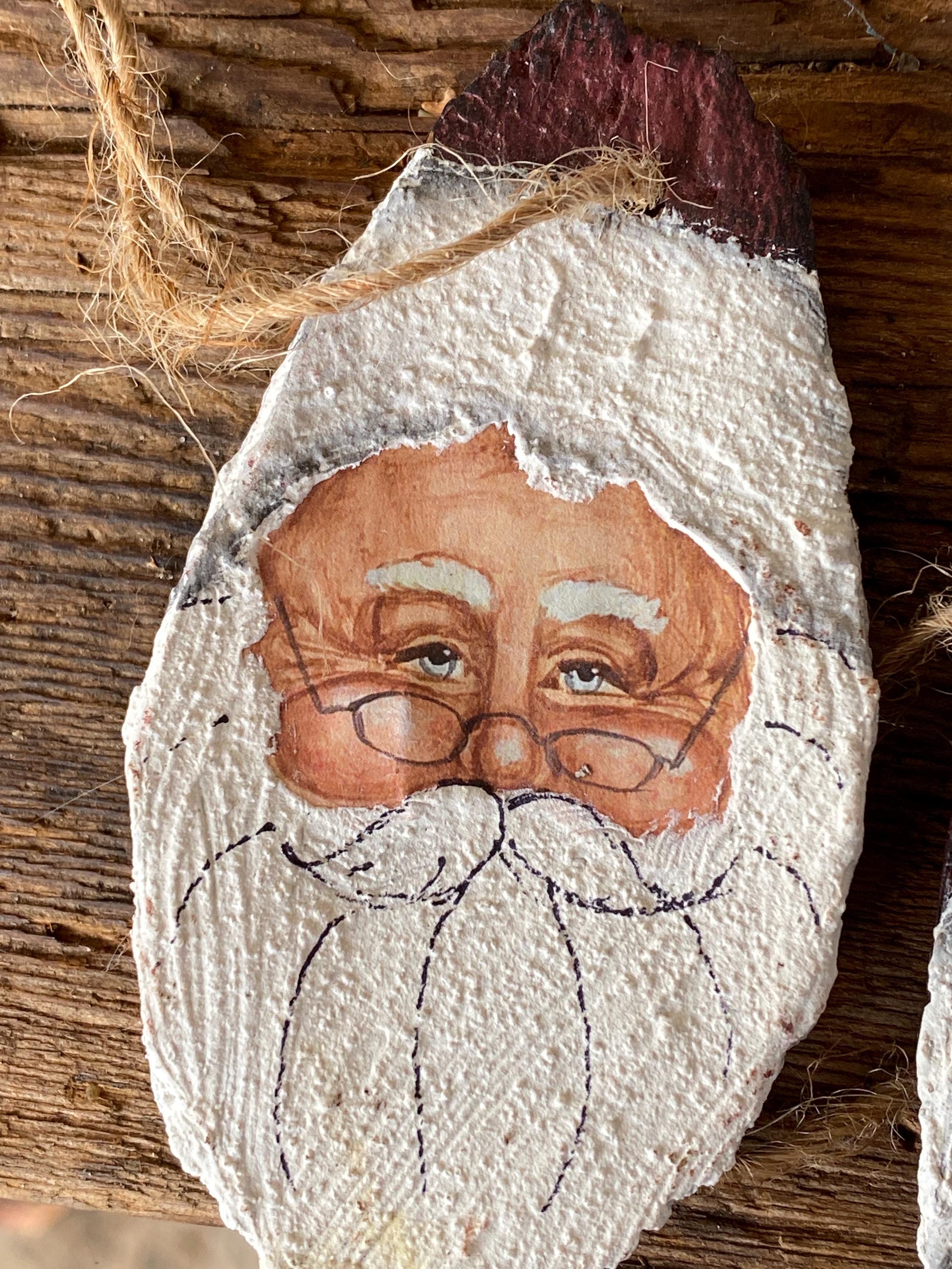 Hand Painted Santa Claus Bark Ornaments Folk Art - Etsy
