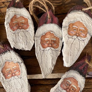 Hand Painted Santa Claus Bark Ornaments Folk Art - Etsy