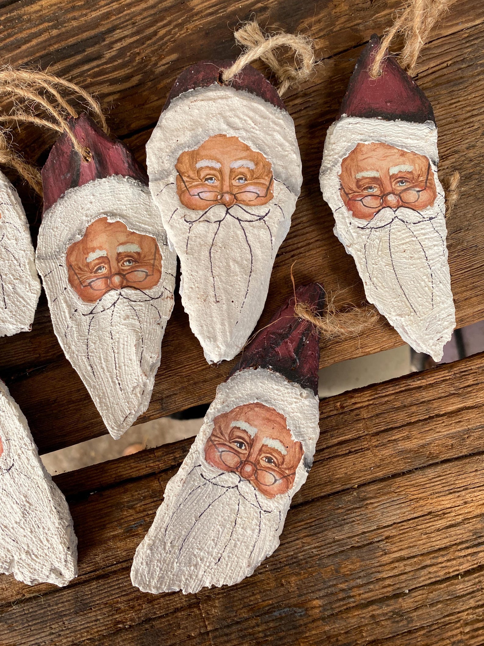 Hand Painted Santa Claus Bark Ornaments Folk Art - Etsy