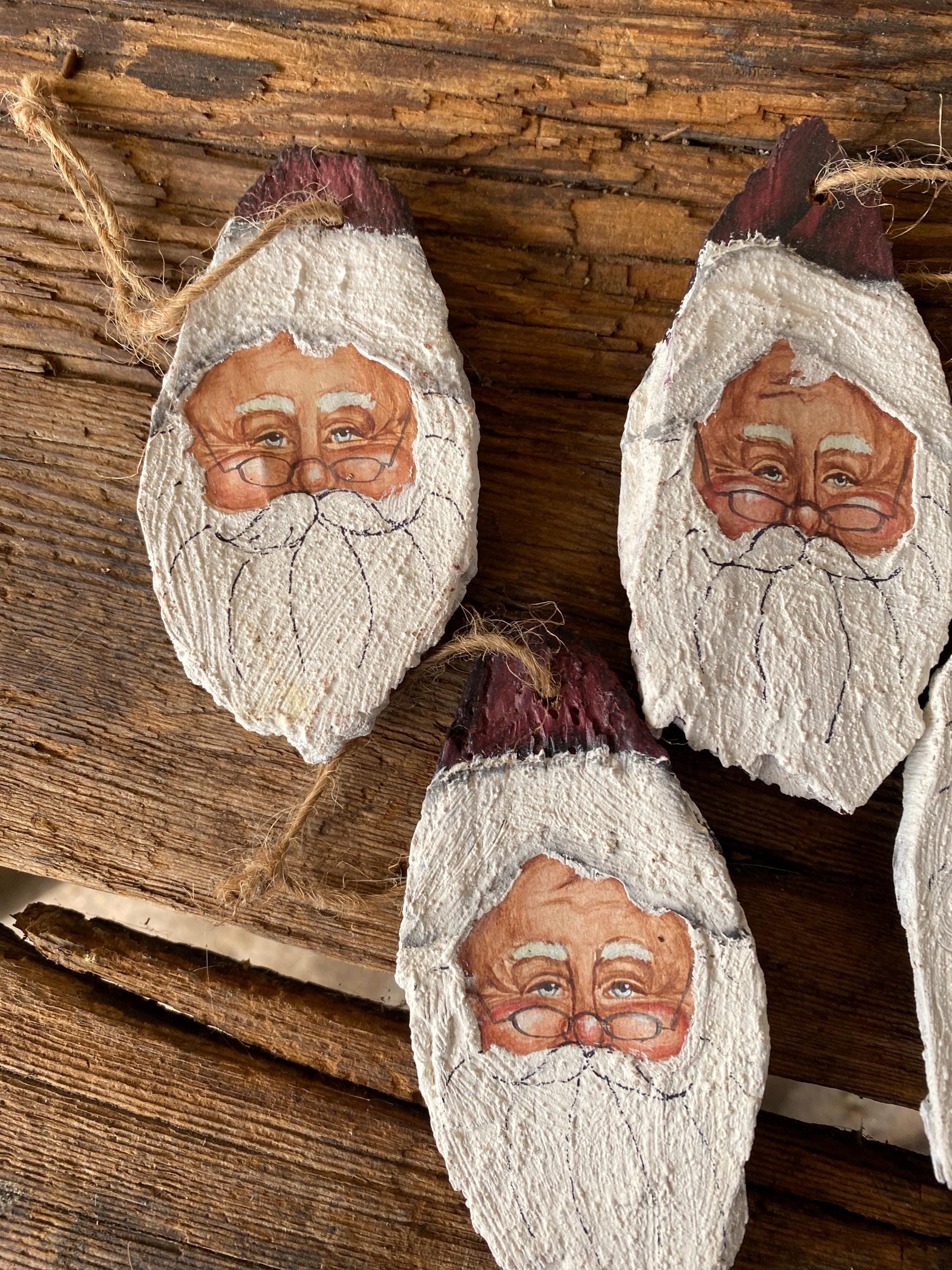 Hand Painted Santa Claus Bark Ornaments Folk Art - Etsy