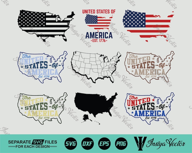 United States Map Svg Bundle, American Flag Map Vector, USA Silhouette ...