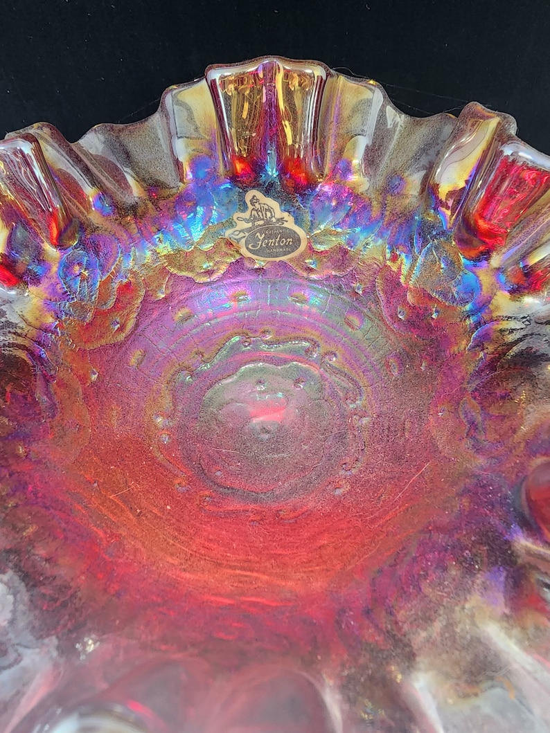 Vintage Ruffle Red Compote Carnival Glass Candy Dish - Etsy