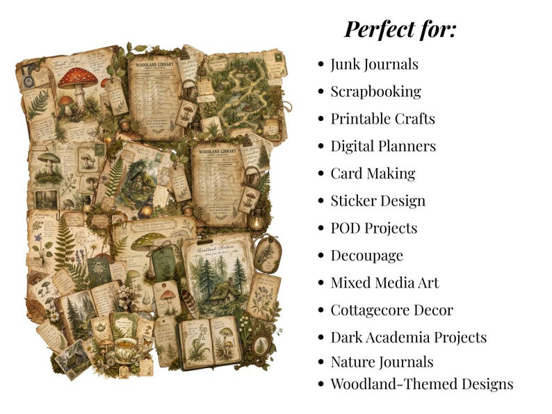 50 Vintage Forest Archive Clipart Bundle, Woodland Ephemera Papers ...