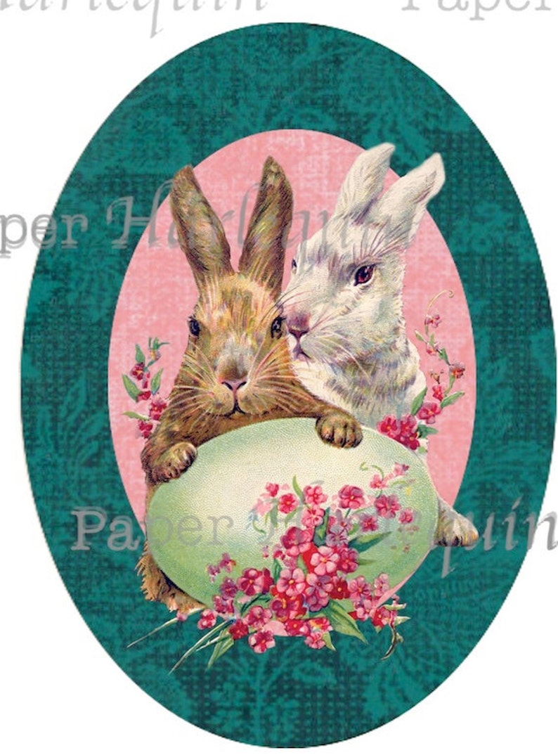Easter BUNNY Printable Vintage Style DIY Oval Tags, Scrapbook, Journal ...