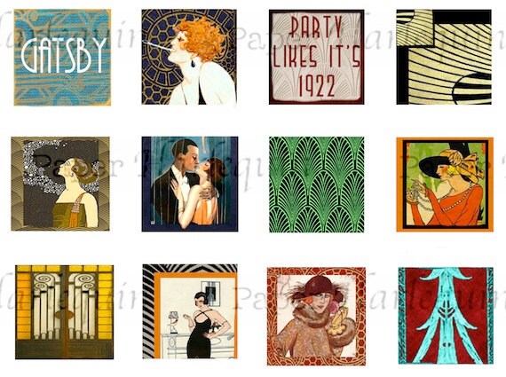 Gatsby Art Deco Printable Jazz Age Inchies 1x1 Square | Etsy