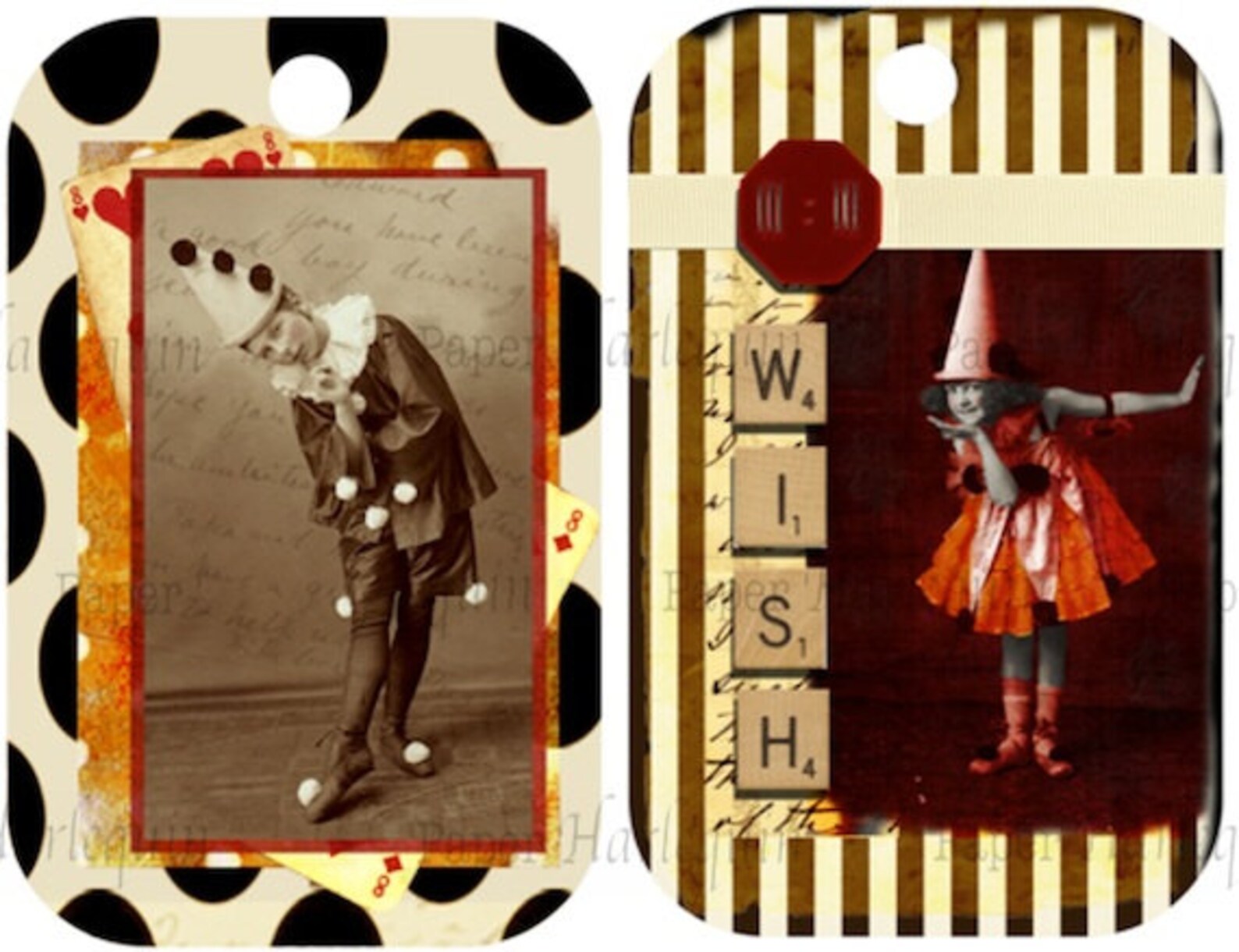 Costume Digital Holiday Vintage Pierrot Printable Tags for Scrapbooking ...