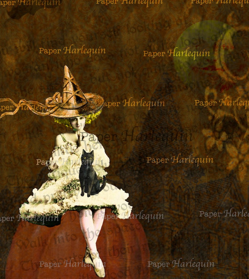Witch Halloween Original Digital Art Collage Spooky FUN Decor Scrapbook ...