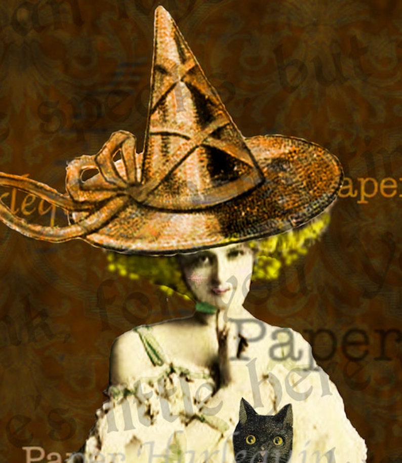 Witch Halloween Original Digital Art Collage Spooky FUN Decor Scrapbook ...