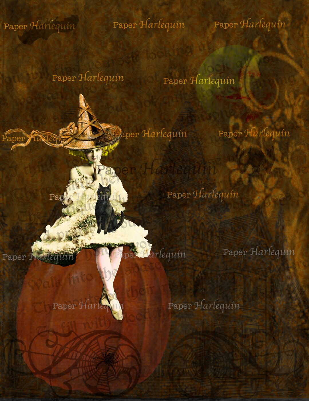 Witch Halloween Original Digital Art Collage Spooky FUN Decor Scrapbook ...