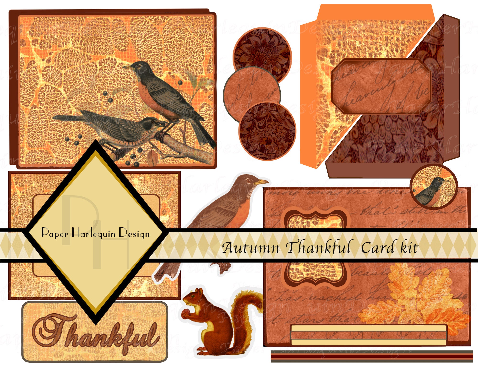 Autumn Printable DIGITAL Thanksgiving Card Kit - Etsy