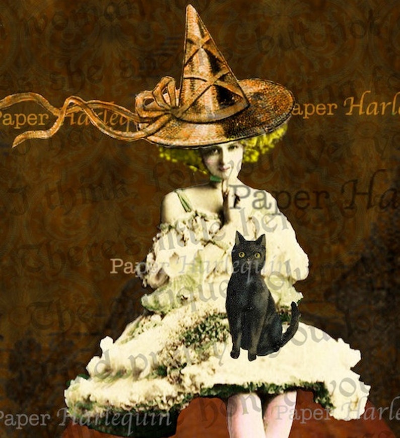 Witch Halloween Original Digital Art Collage Spooky FUN Decor Scrapbook ...