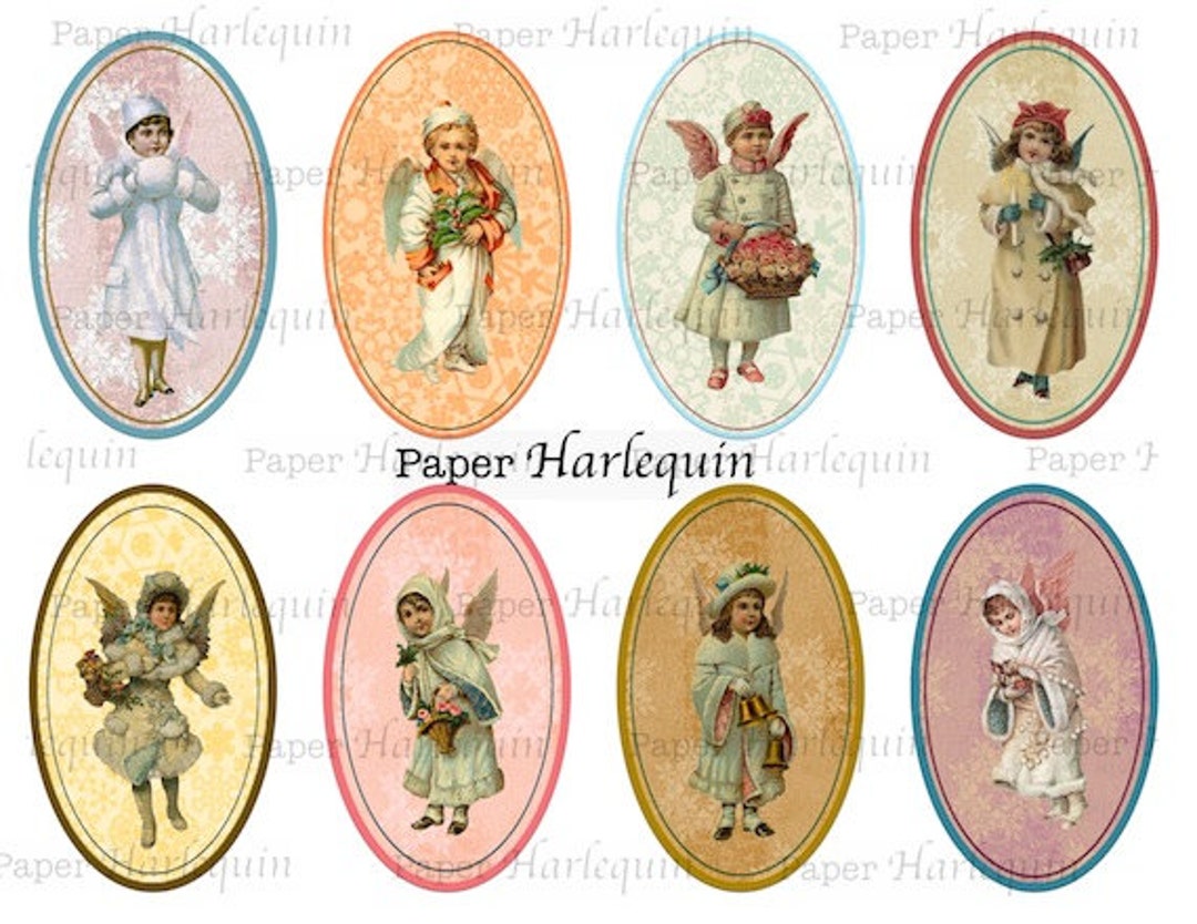 Victorian Snow Angel Oval Digital Printable Christmas Tags, Scrapbook ...