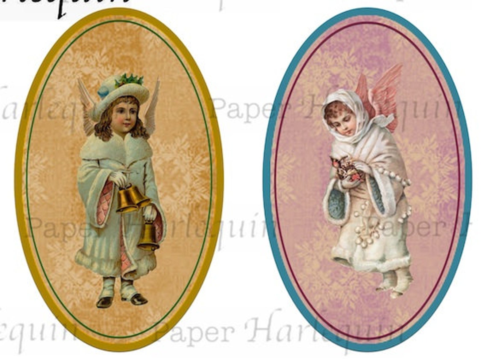 Victorian Snow Angel Oval Digital Printable Christmas Tags, Scrapbook ...