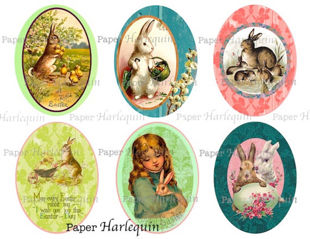 Easter BUNNY Printable Vintage Style DIY Oval Tags, Scrapbook, Journal ...