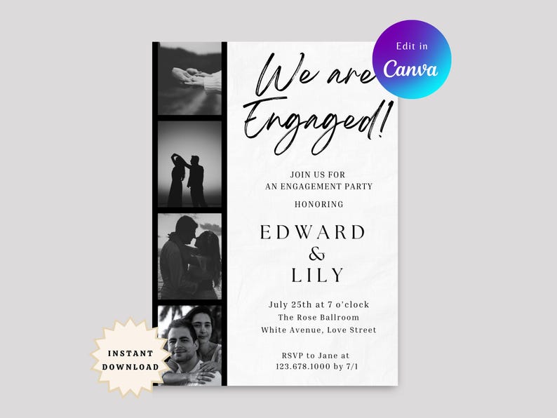 Photo Engagement Party Invitation Template, Modern Minimalist ...