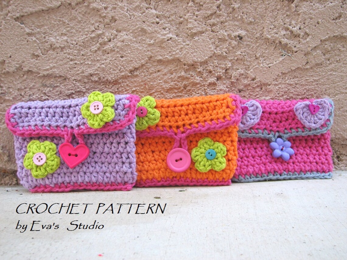 Girls Purse/ Wallet With Flower and Heart, Crochet Pattern Pdf,easy ...