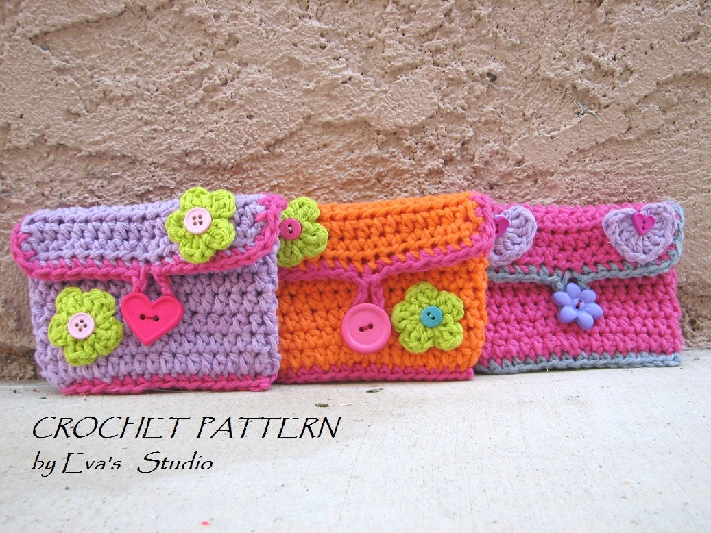 Girls Purse/ Wallet With Flower and Heart Crochet Pattern | Etsy