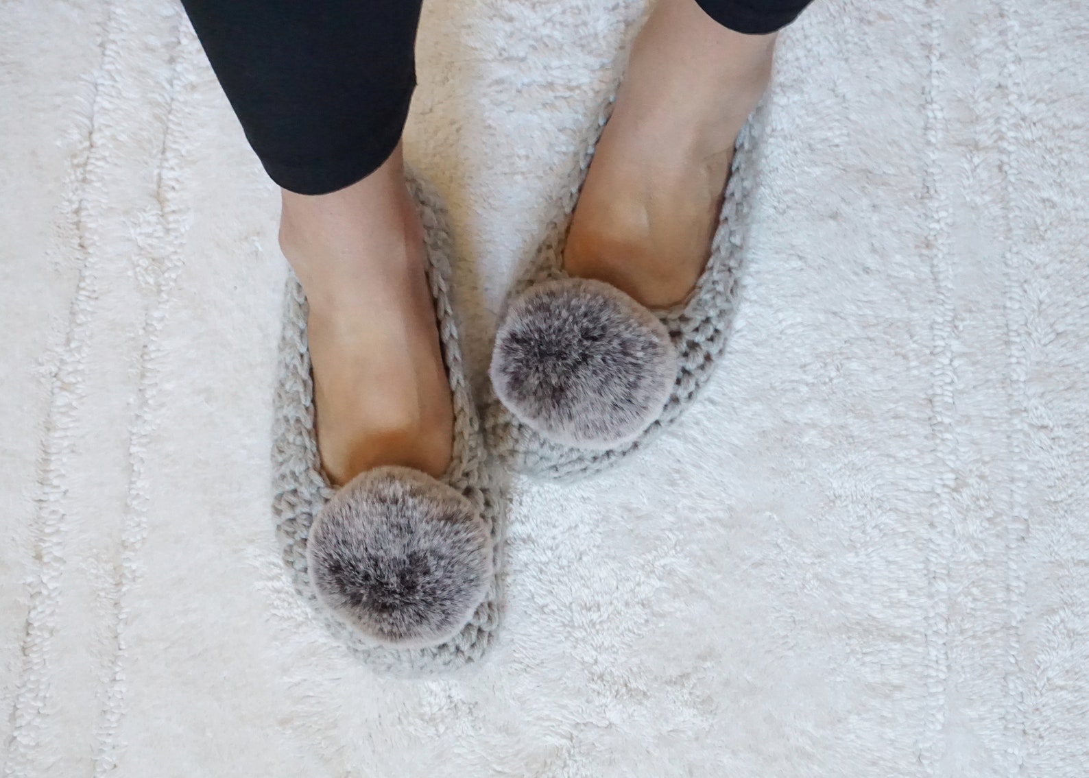 Extra Thick Simply Slippers in Grey Color With Chinchilla Faux | Etsy