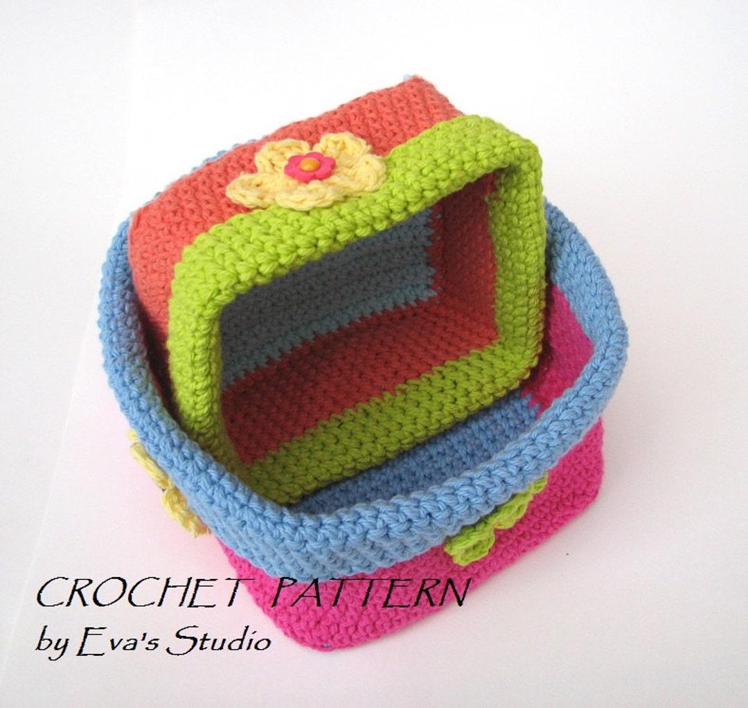 Crochet Square Baskets Two Sizes, Crochet Pattern, Easy, Crochet ...