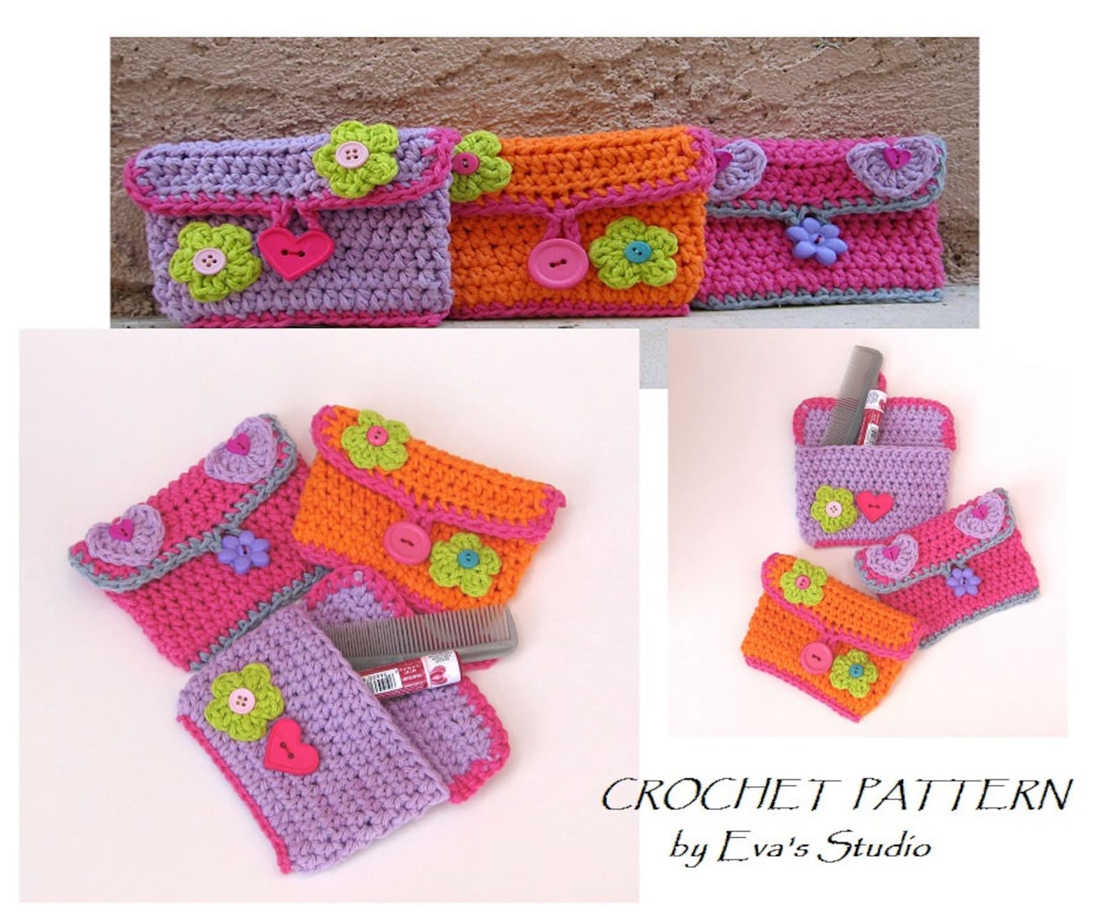 Girls Purse/ Wallet With Flower and Heart Crochet Pattern - Etsy