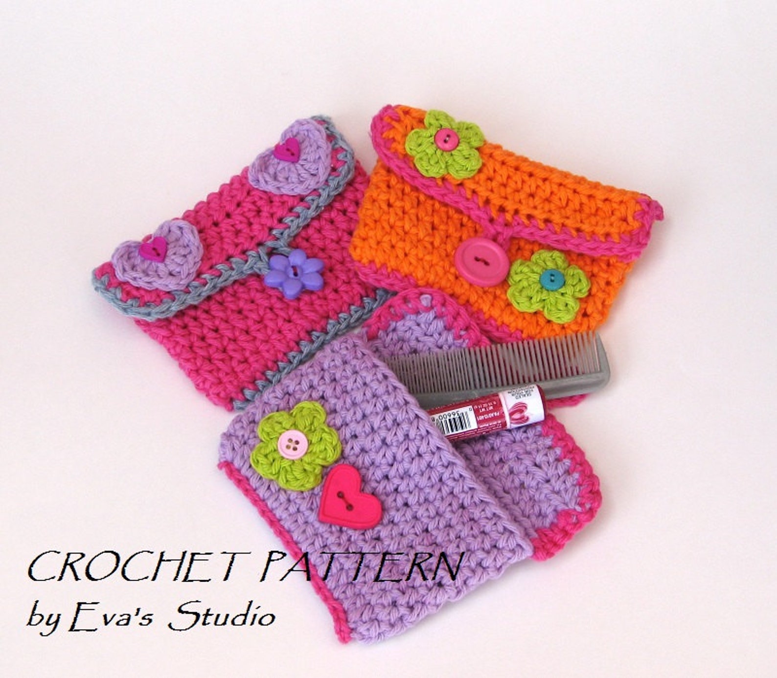 Girls Purse/ Wallet With Flower and Heart Crochet Pattern - Etsy