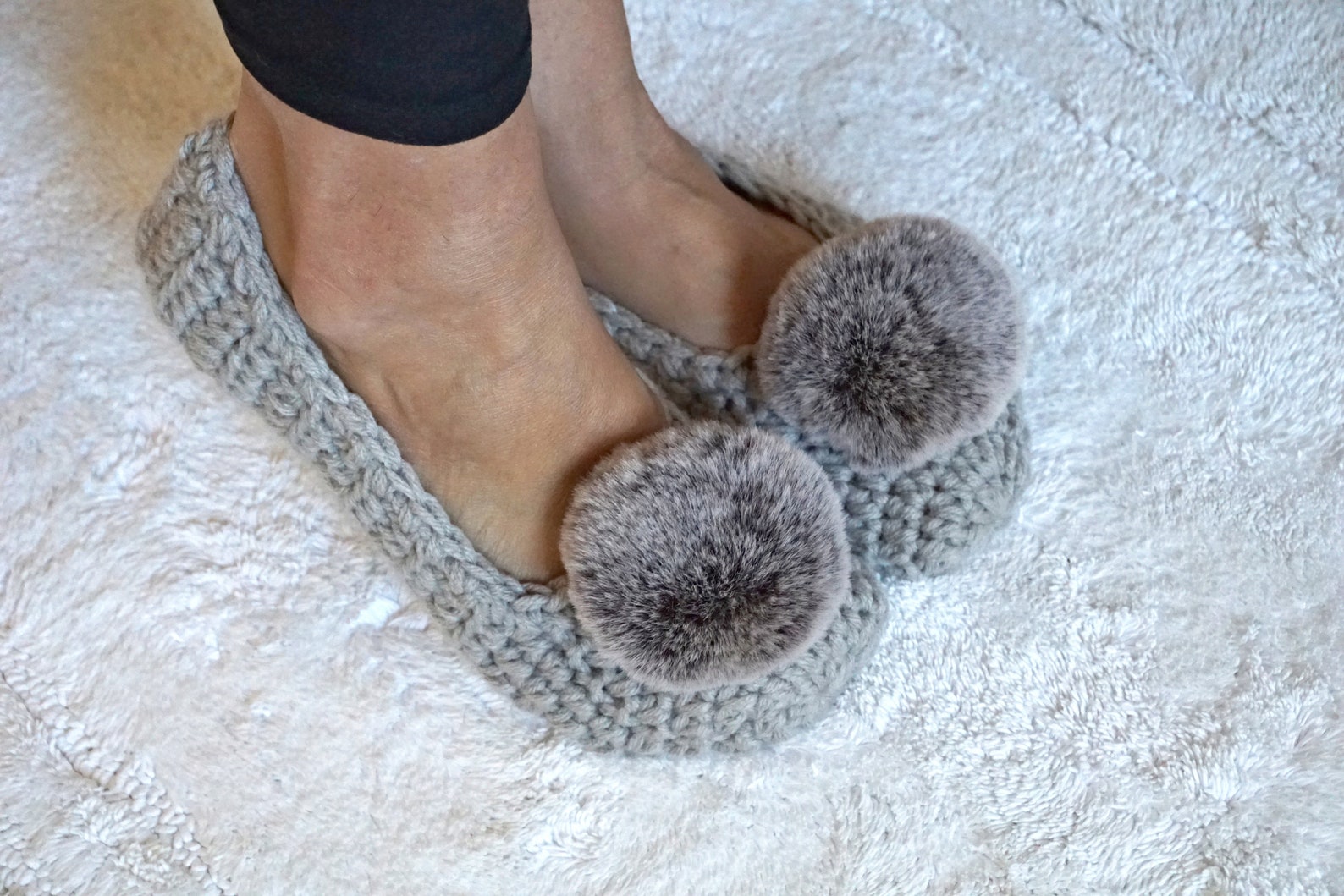 Extra Thick Simply Slippers in Grey Color With Chinchilla Faux | Etsy