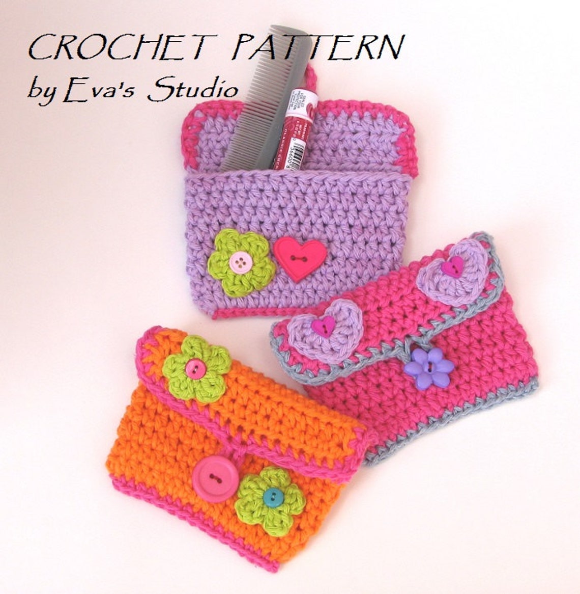 Girls Purse/ Wallet With Flower and Heart Crochet Pattern - Etsy