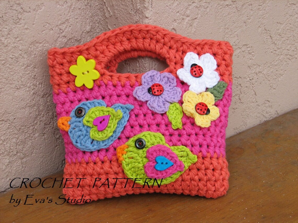 Girls Bag / Purse With Birds and Flowers Crochet Pattern - Etsy