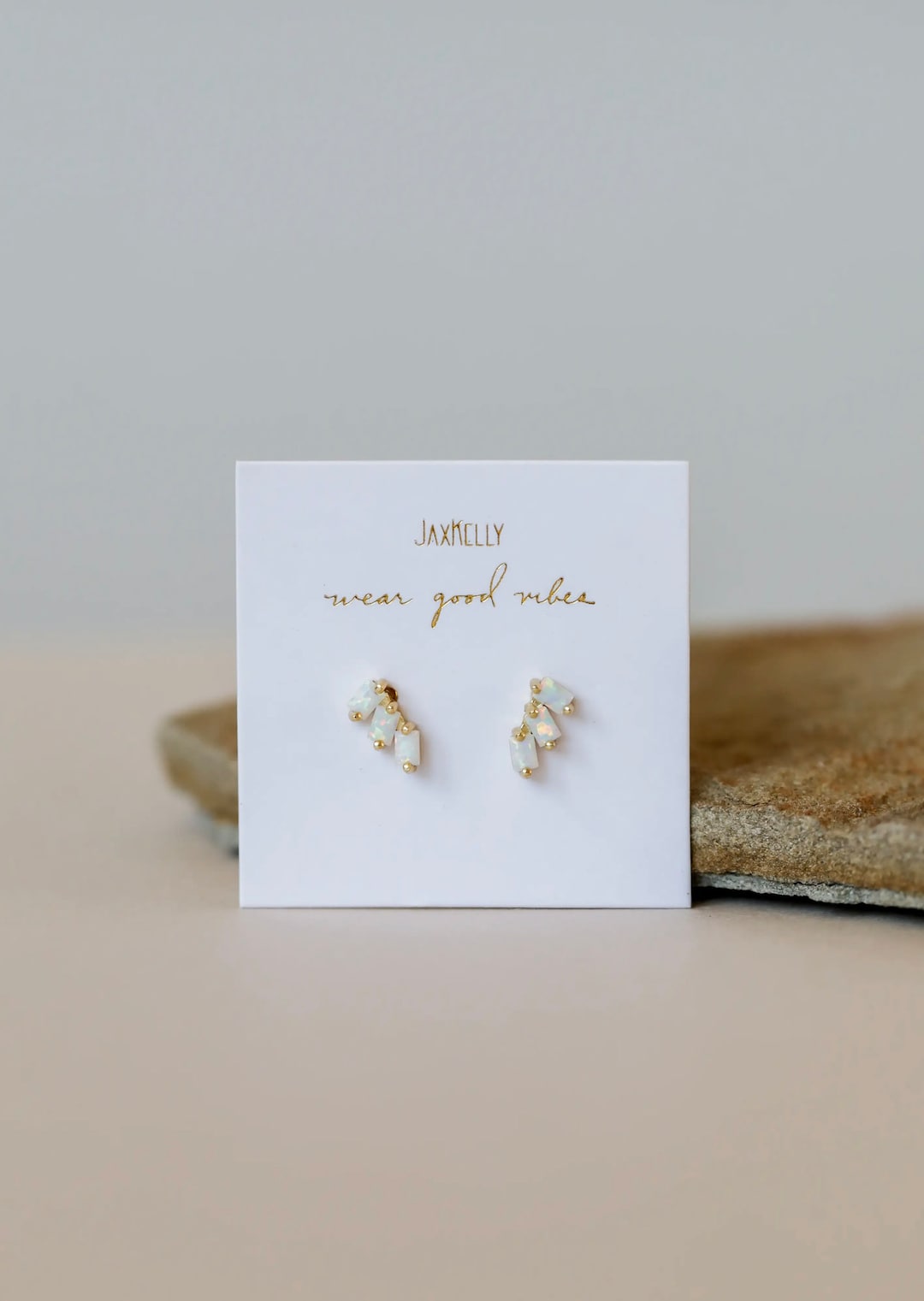 Opal Offset Trio Stud Stack - Etsy