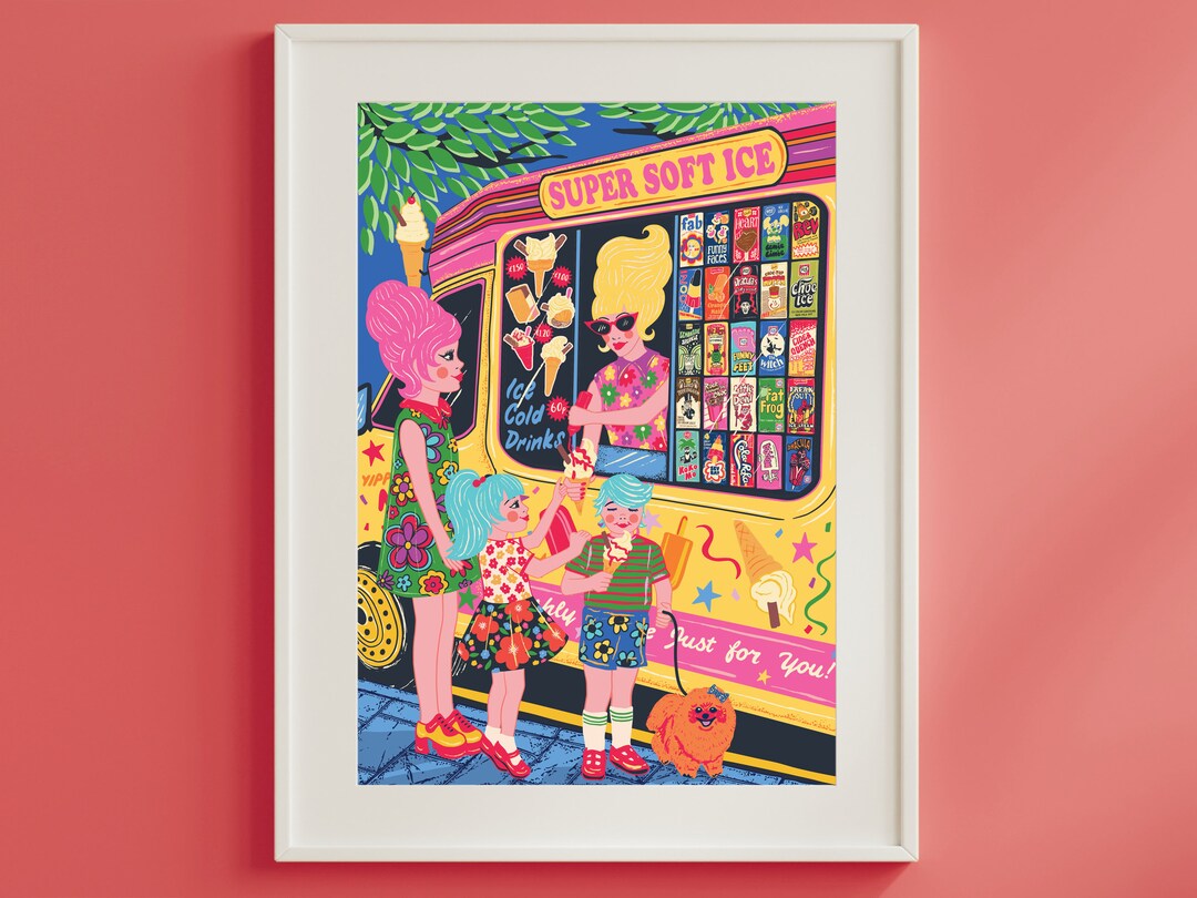 Ice Cream Van Poster - Retro Ice Lolly Poster - Kitchen Art Print ...