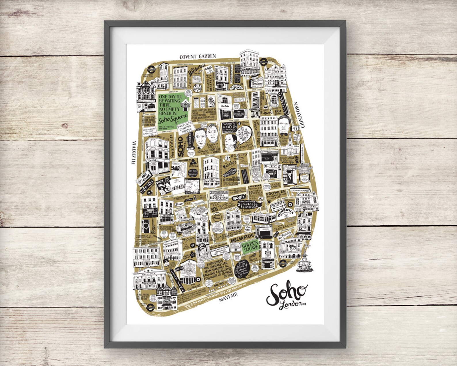 London - Soho - Illustrated Map - Poster - Print - Etsy