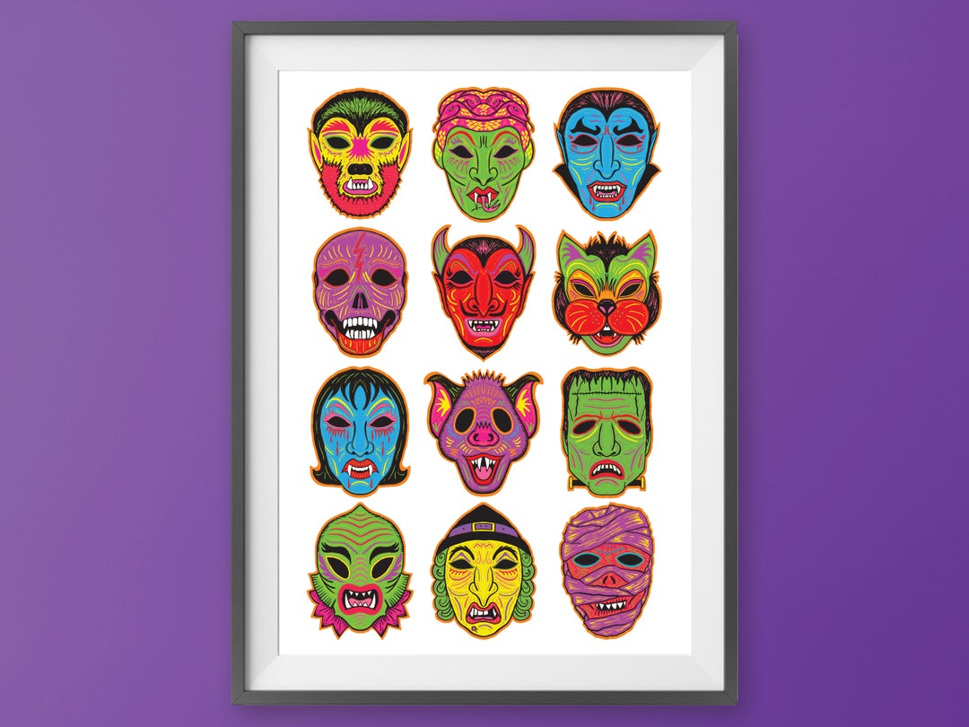 Vintage Halloween Monster Mask Poster - Halloween Mask Print - Etsy