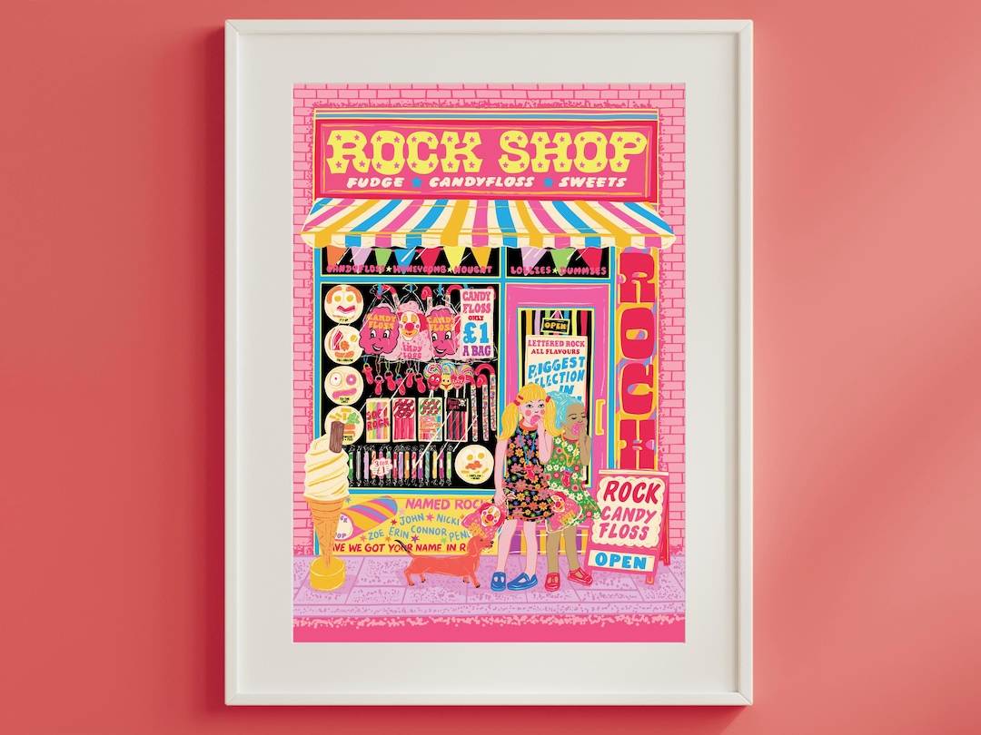 Candy Rock Seaside Print - Retro Seaside Rock Shop Illustrated Poster ...
