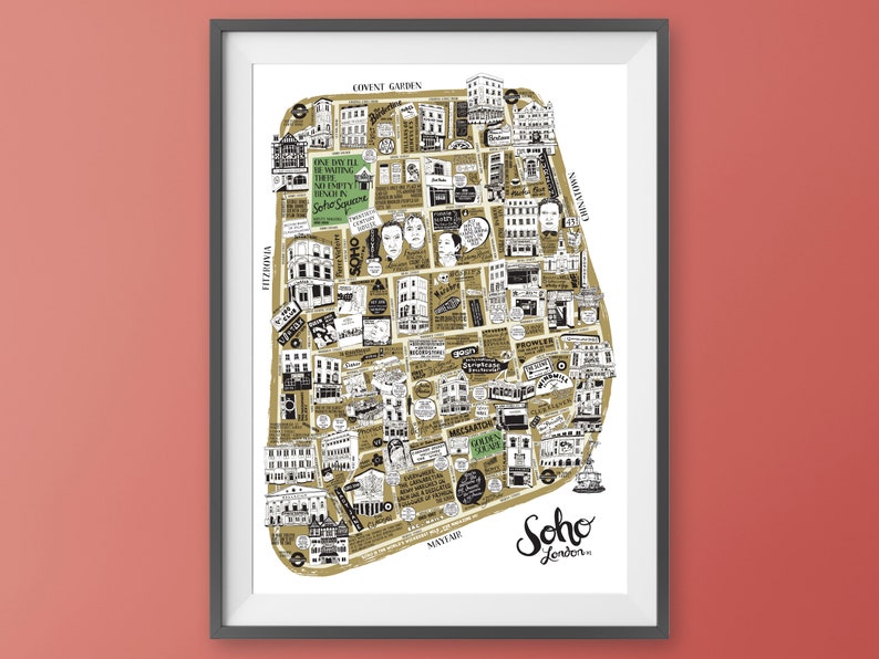 London - Soho - Illustrated Map - Poster - Print - Etsy