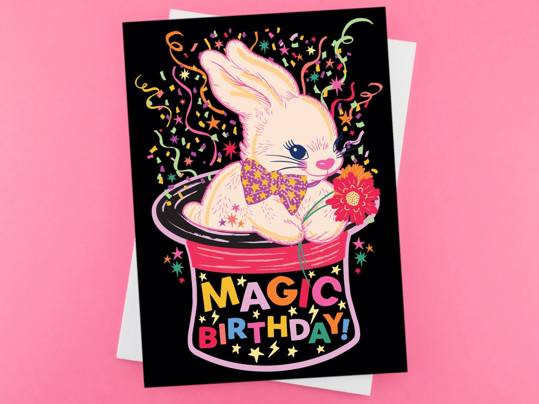 Magic Birthday Greeting Card - Magician Bunny Rabbit Birthday Card - Etsy