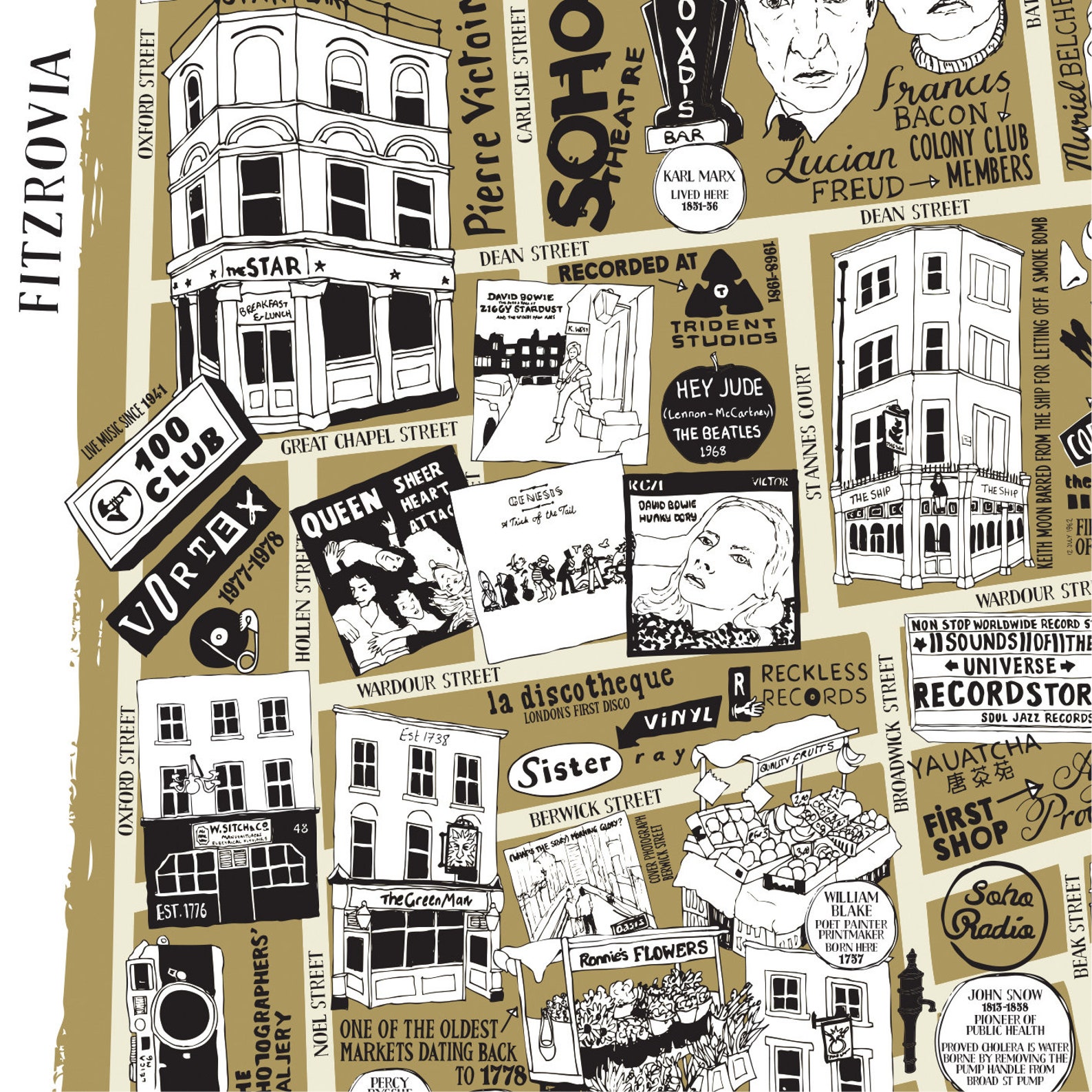 London - Soho - Illustrated Map - Poster - Print - Etsy