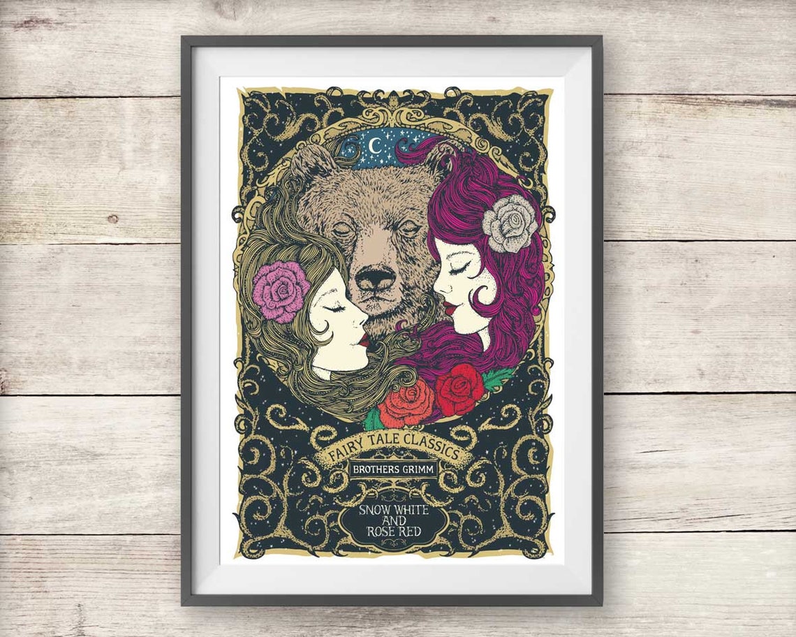 Snow White & Rose Red Fairy Tale Print Grimms Fairy Tales | Etsy