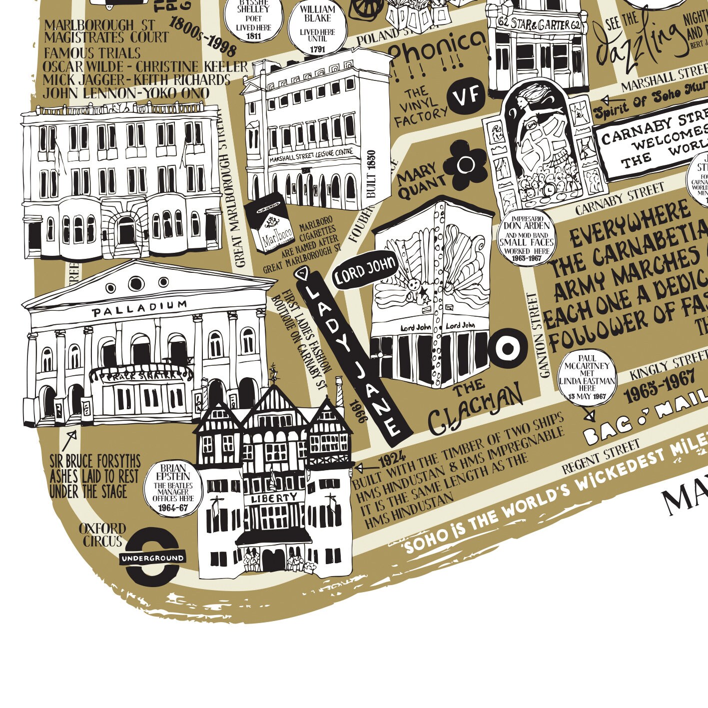 London - Soho - Illustrated Map - Poster - Print - Etsy