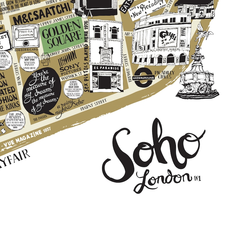 London Soho Illustrated Map Poster Print | Etsy
