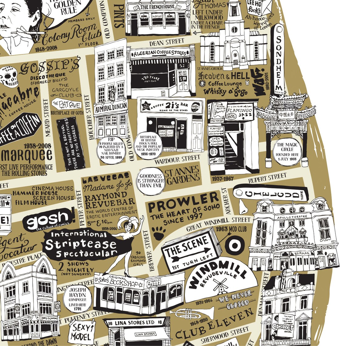 London - Soho - Illustrated Map - Poster - Print - Etsy