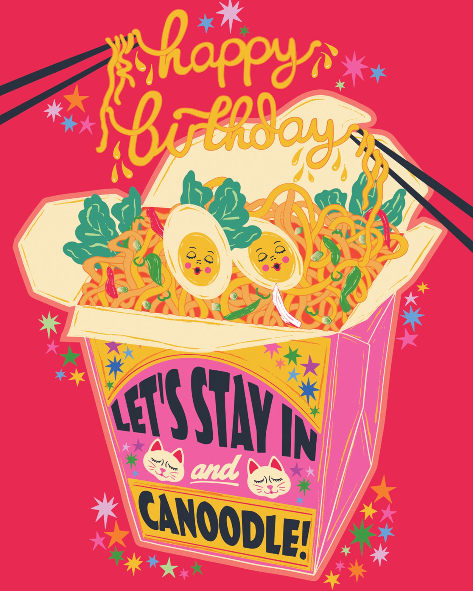Noodle Birthday Card - Let's Stay in and Canoodle - Happy Birthday Card ...