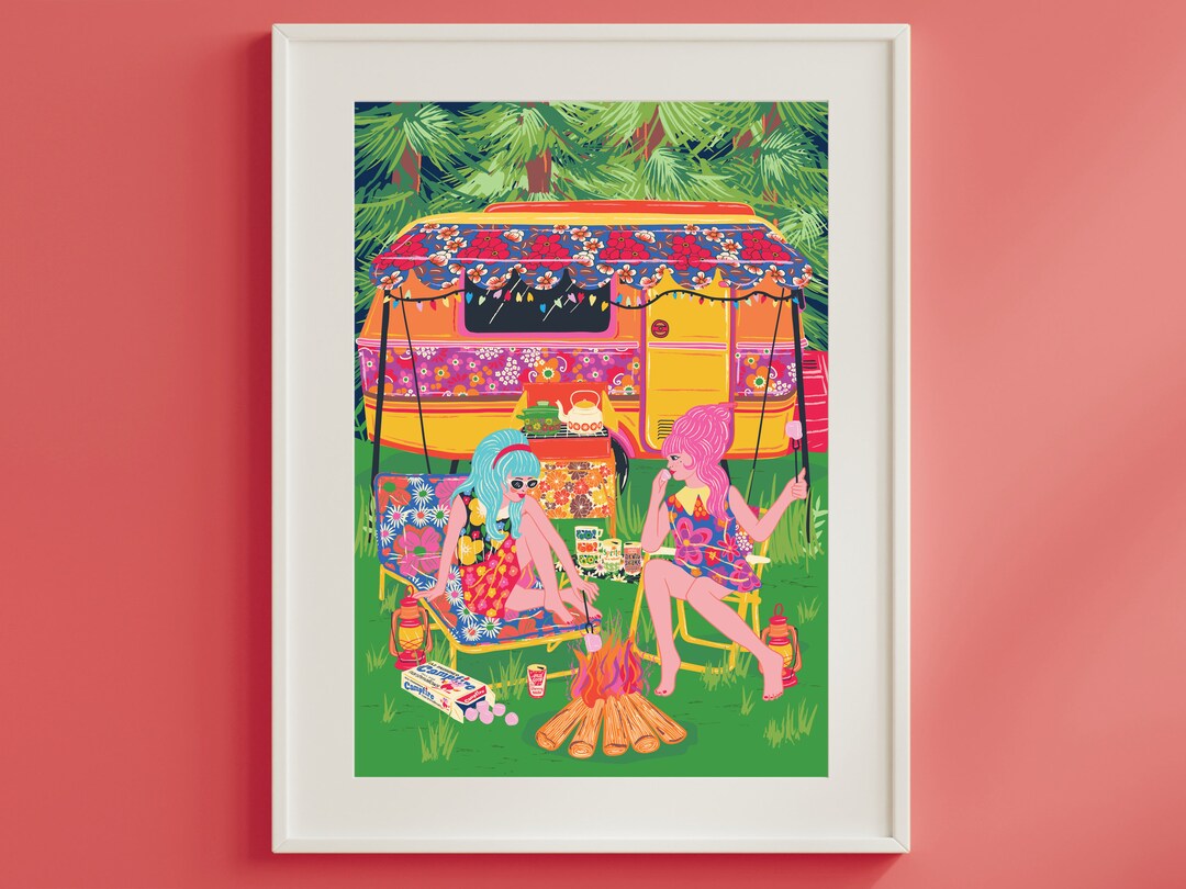 Camping Caravan Poster - Retro Camping Poster - Kitchen Art Print ...