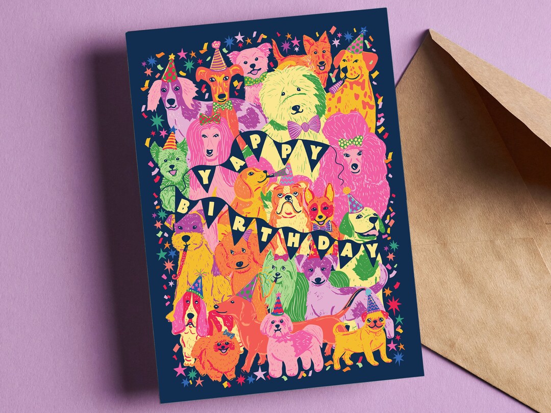 Yappy Birthday Card - Dog Birthday Card - Poodle, Bulldog, Dachshund, Pug, Labradoodle, Beagle ...