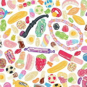 Retro Sweets Print Penny Sweets Poster Pic N Mix 10p Mix up Birthday ...