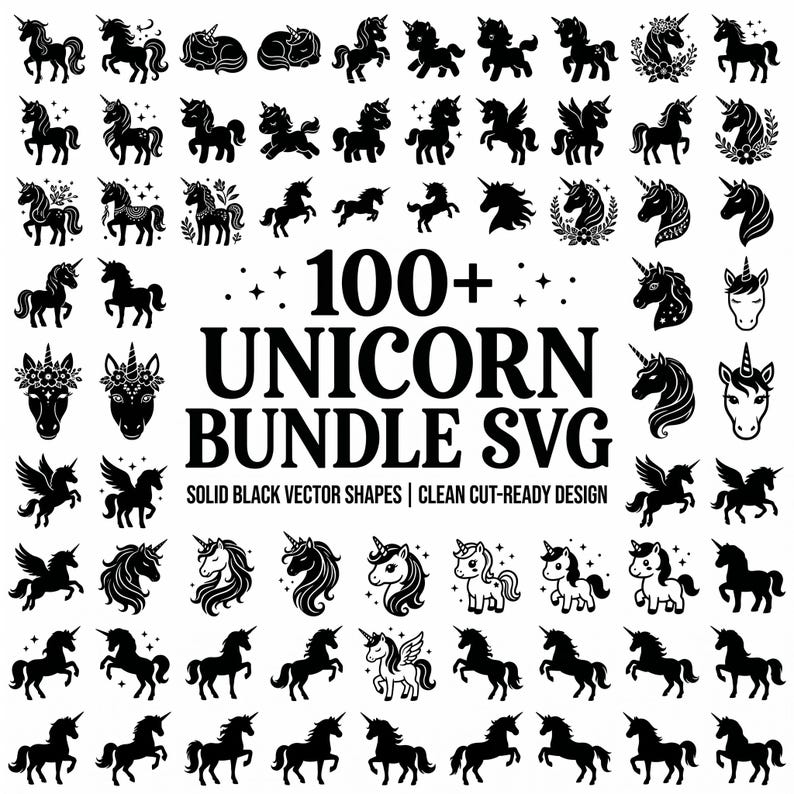 Unicorn SVG Bundle, 100+ Designs, Flower Unicorn PNG, Cricut Cut Files ...