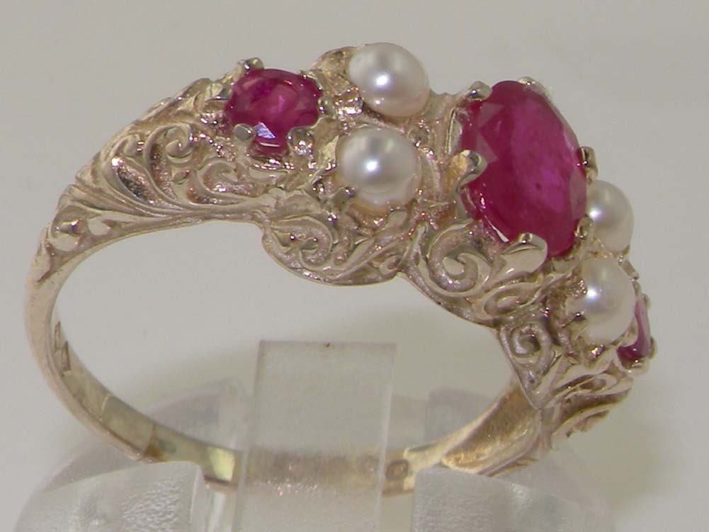 Luxury Natural Ruby & Pearl Solid English 925 Sterling Silver Victorian ...