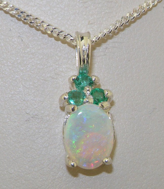 Solid 925 Sterling Silver Natural Australian Opal and Emerald | Etsy