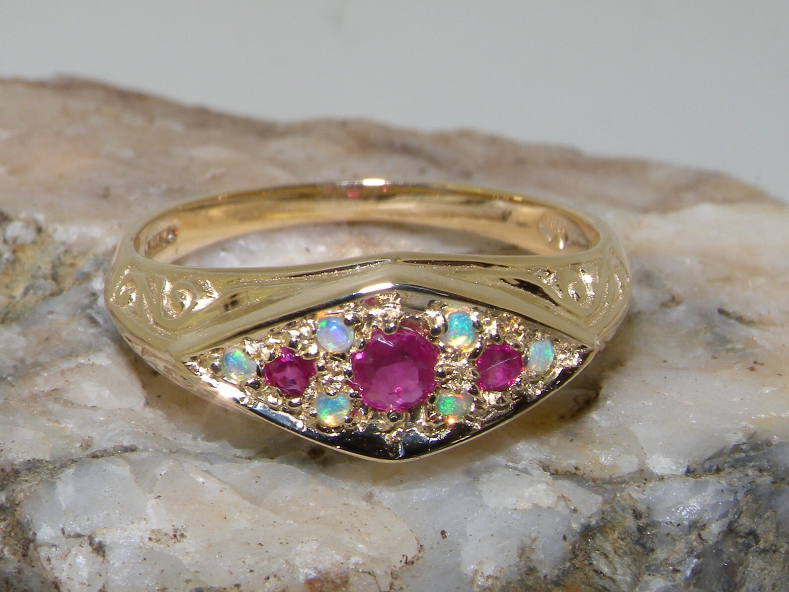 Stunning 9K Yellow Gold Ruby and Opal Vintage Inspired Ring - Etsy