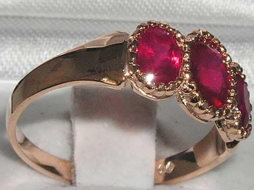 9K Rose Gold Natural Natural Ruby Ring Oval 3 Stones Ruby | Etsy